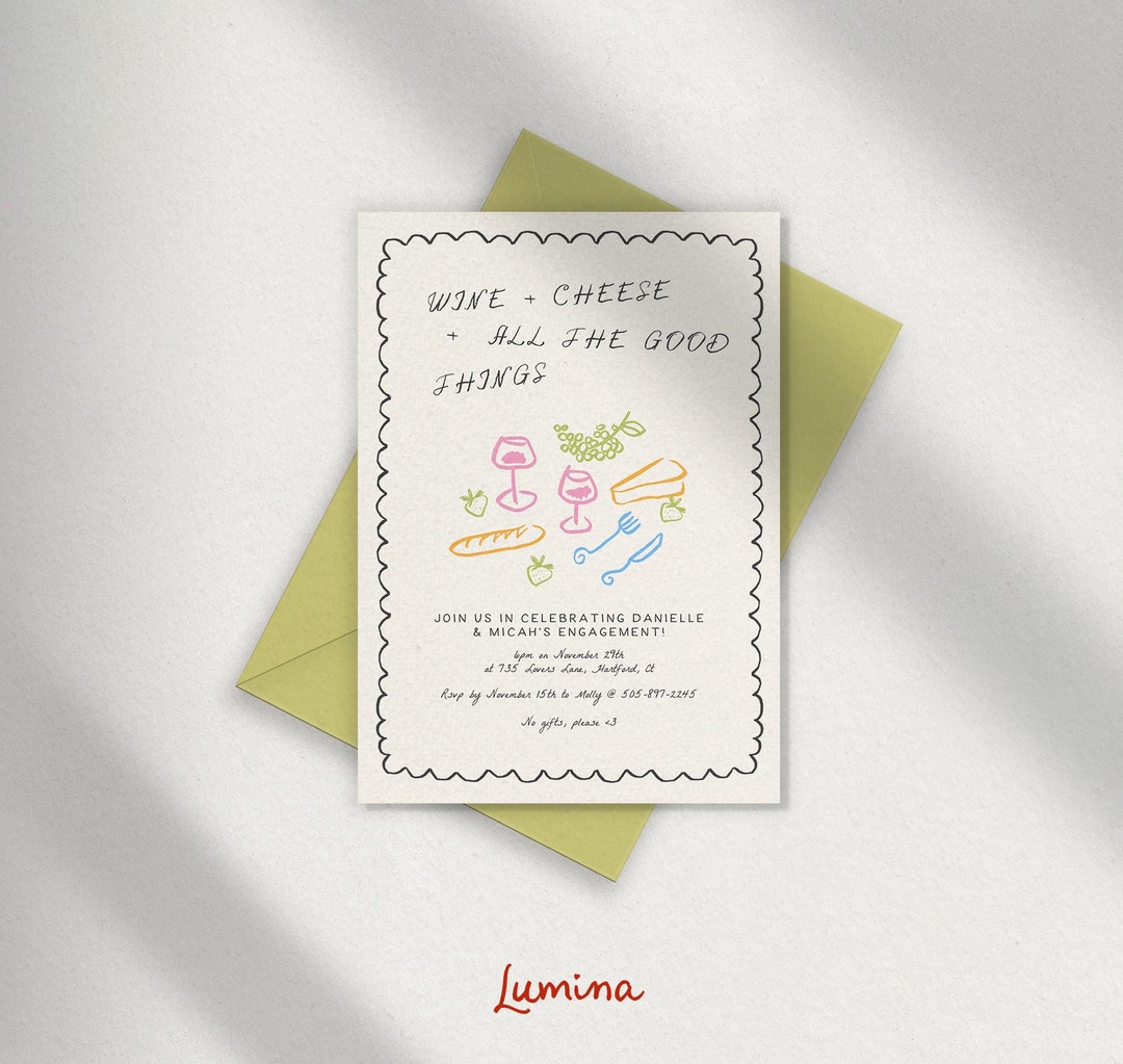 COLORFUL PARTY INVITATION Template, Funky Hand Drawn Engagement Invite ...