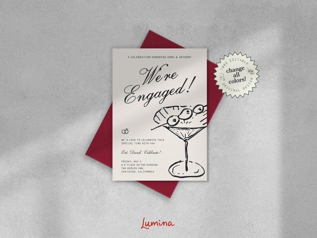 WHIMSICAL PARTY INVITATION Template, Chic Engagement Party, Digital ...