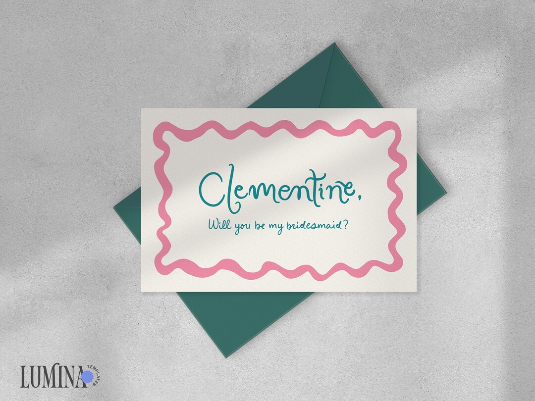 BRIDESMAID PROPOSAL TEMPLATE, Wavy Border, Editable Maid of Honor Card ...