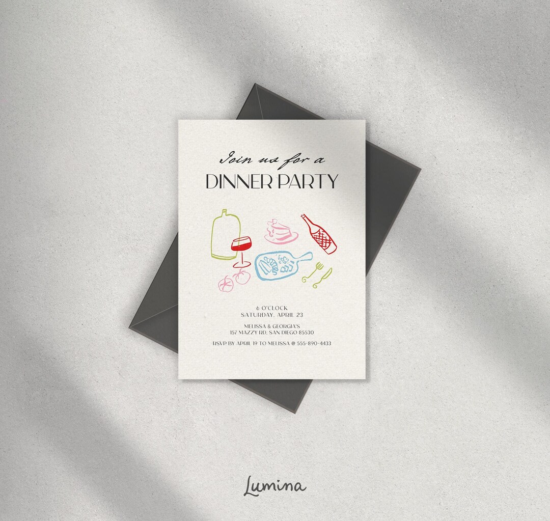 PARTY INVITATION TEMPLATE, Colorful Hand Drawn Charcuterie, Funky ...