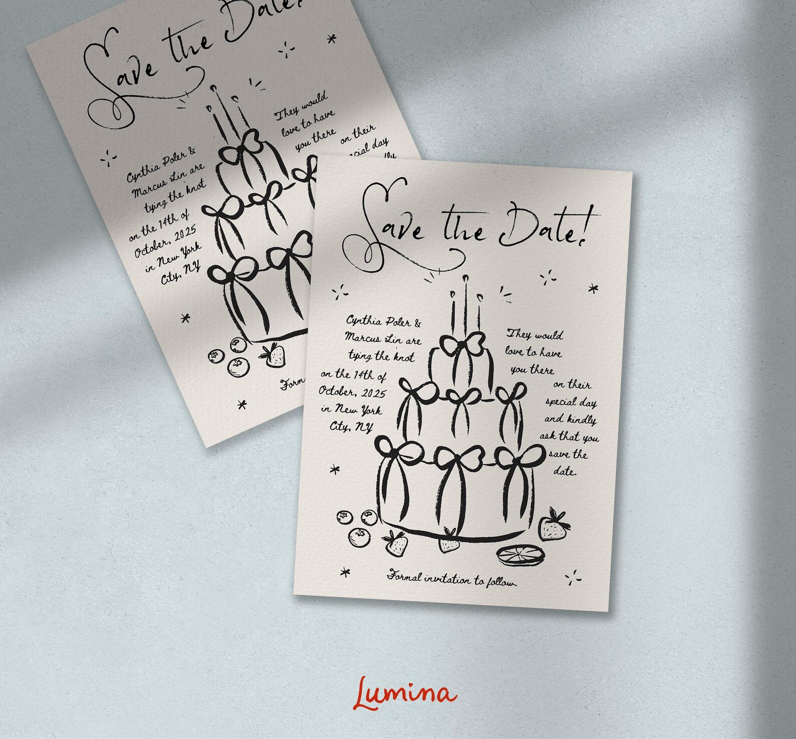 SAVE THE DATE Template, Hand Drawn Whimsical Cake, Vintage Handwritten ...