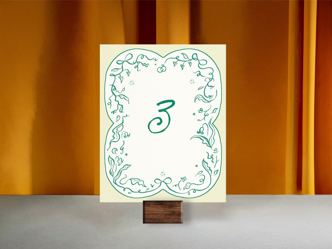 TABLE NUMBERS TEMPLATE, Hand Drawn Wedding Signage, Whimsical Greenery ...
