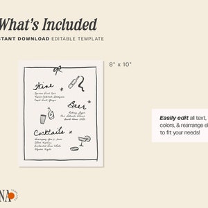 BAR & DRINKS MENU Template, Funky Playful Illustration, Wedding ...