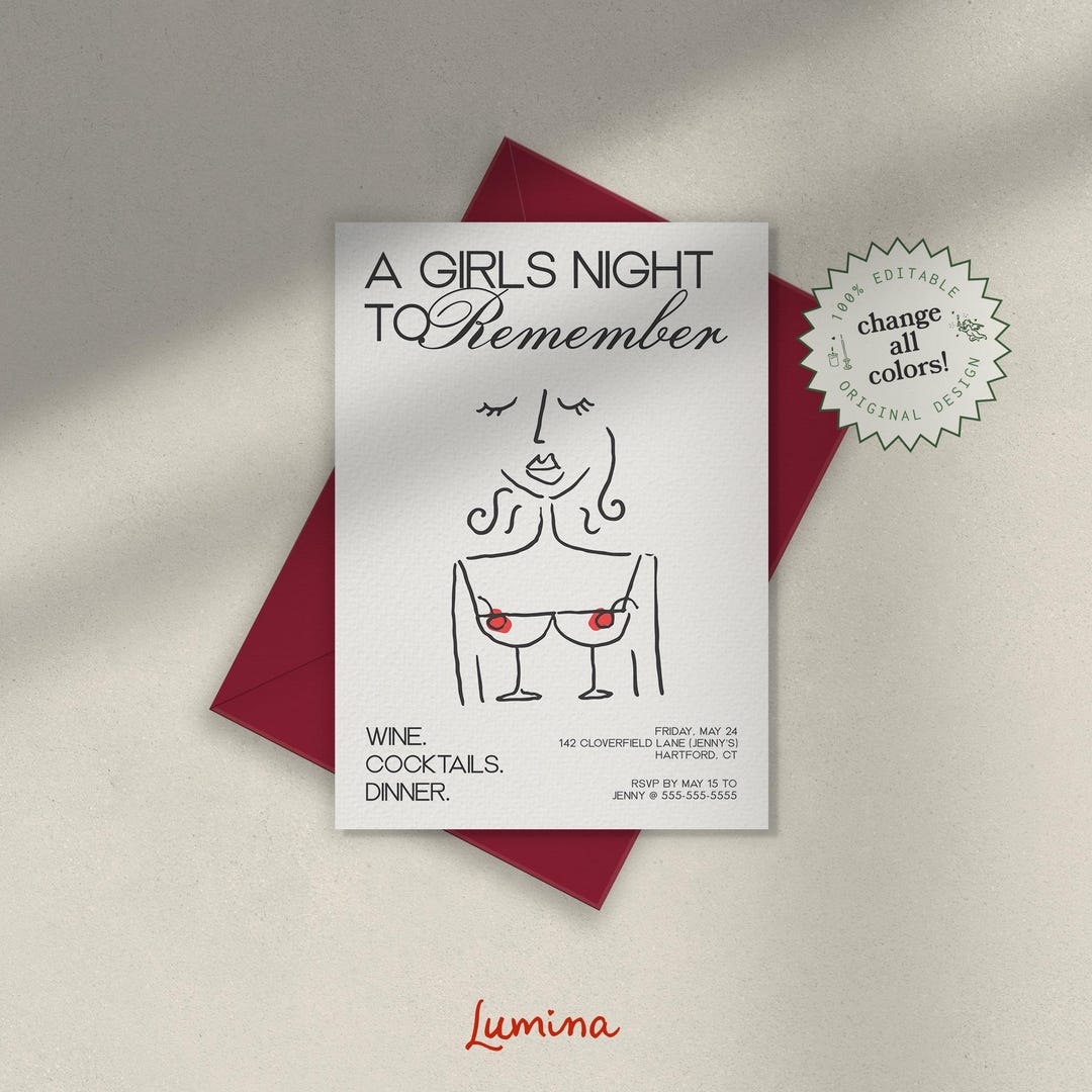 DINNER PARTY INVITATION Template, Funky Unique Girls Night Party ...