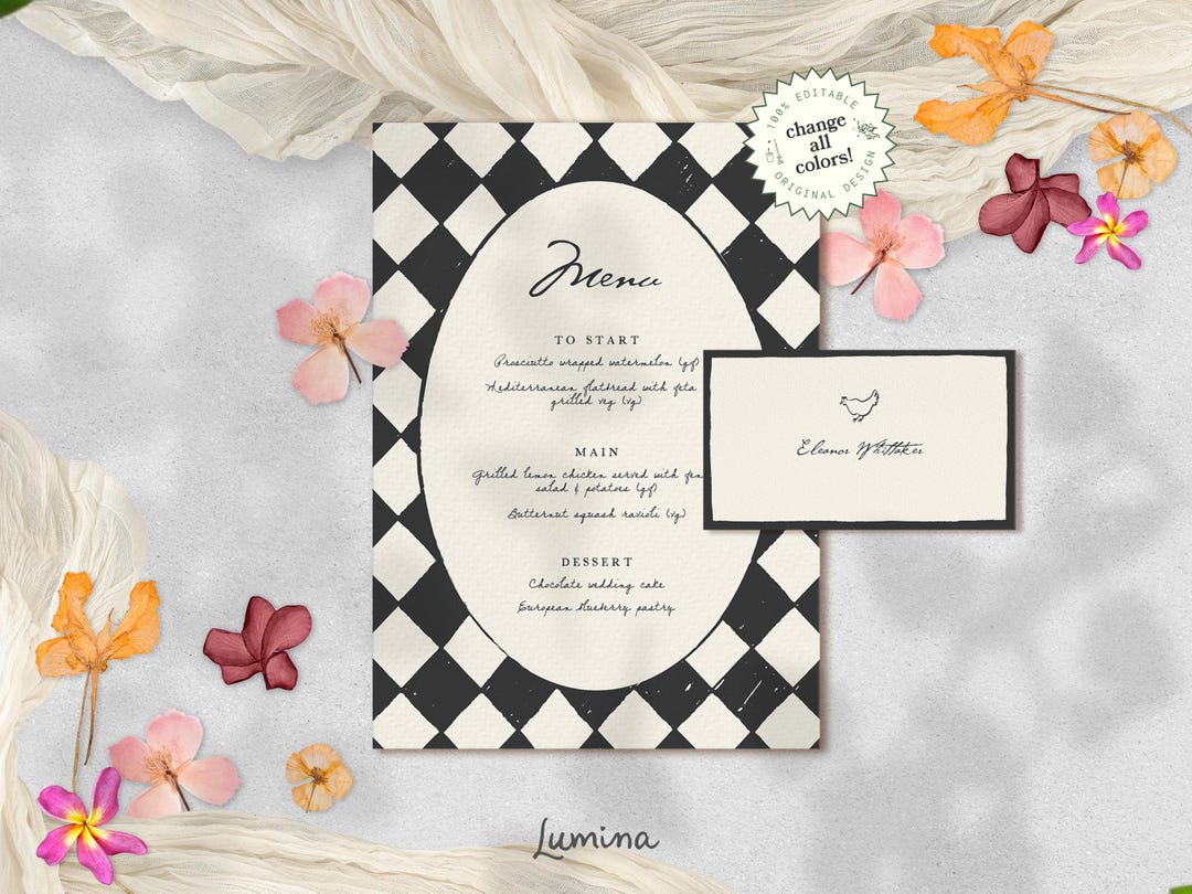 CHECKERED MENU TEMPLATE, Hand Drawn Diamond Border, Art Deco ...