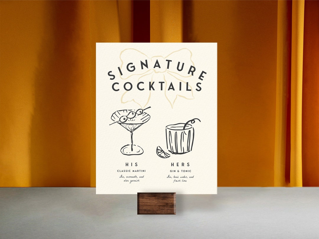 SIGNATURE COCKTAILS SIGN Template, Modern Illustrated Drinks Menu ...