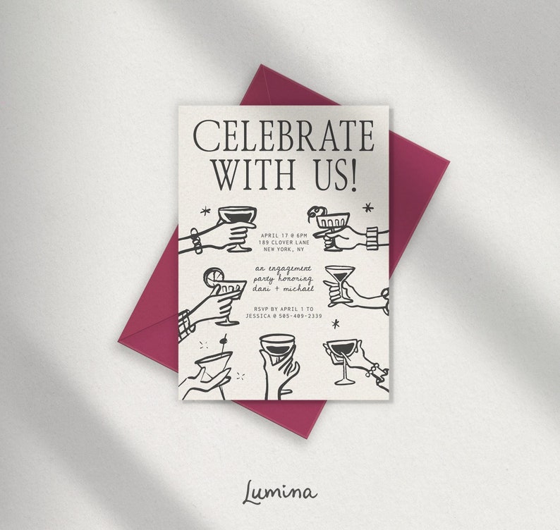 PARTY INVITATION TEMPLATE, Hand Drawn Engagement Celebration ...