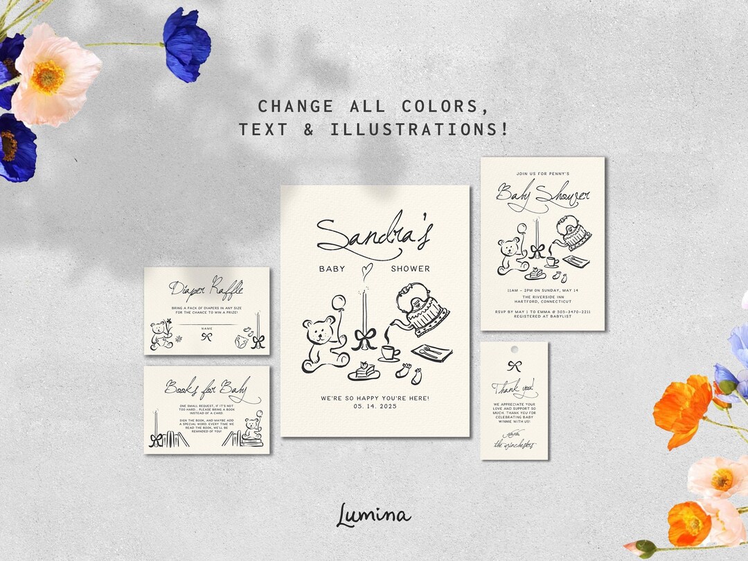 BABY SHOWER BUNDLE Templates, Hand Drawn Invitation, Books for Baby ...