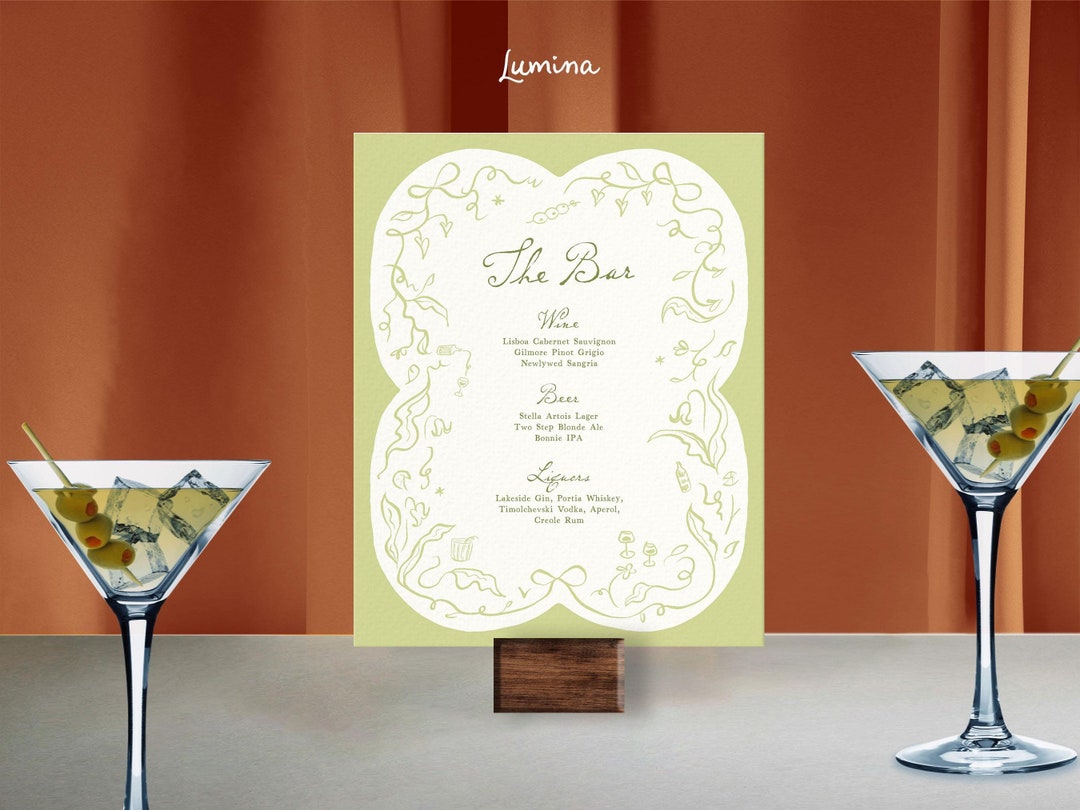 BAR MENU SIGN Template, Hand Drawn Floral Border, Vintage Vines ...