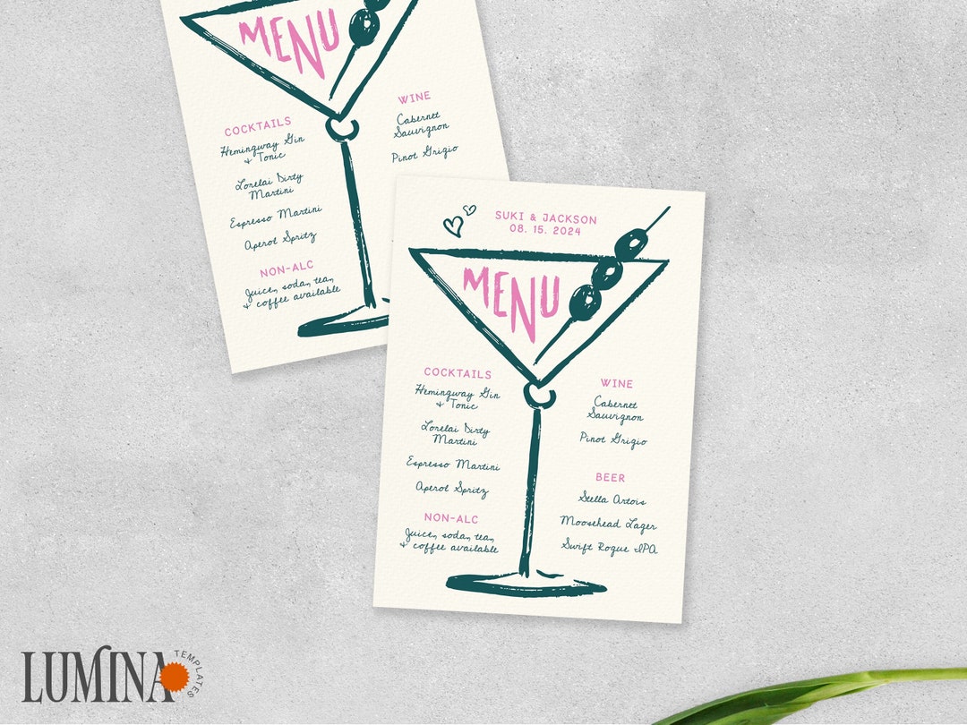 HANDWRITTEN DRINKS MENU Template, Hand Drawn Painted Colorful Cocktail ...