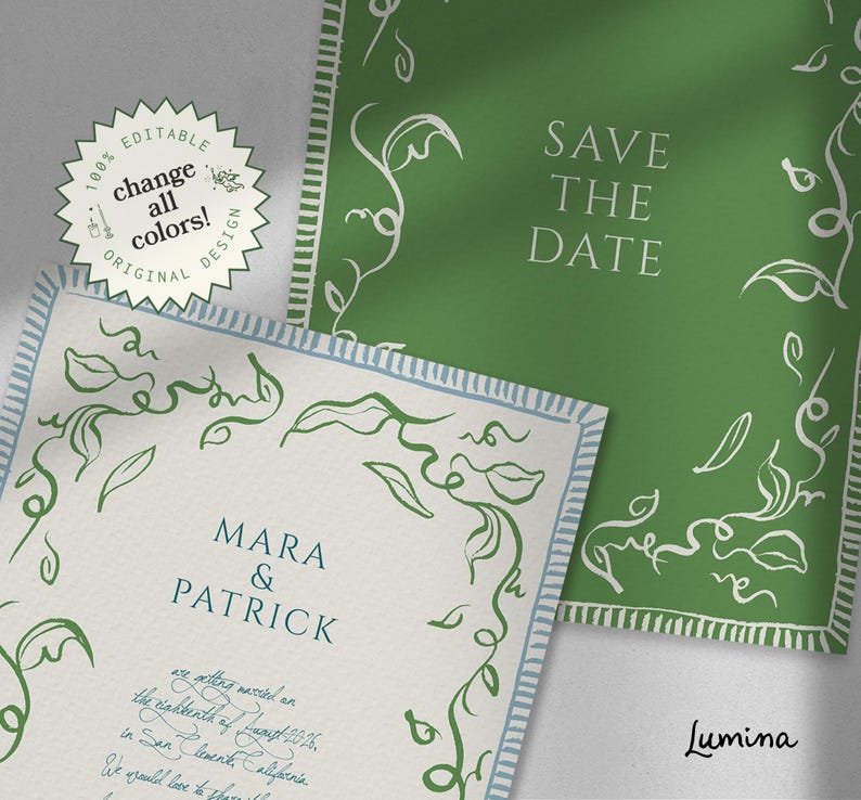Floral SAVE THE DATE Template, Whimsical Garden Party, Vintage Script ...