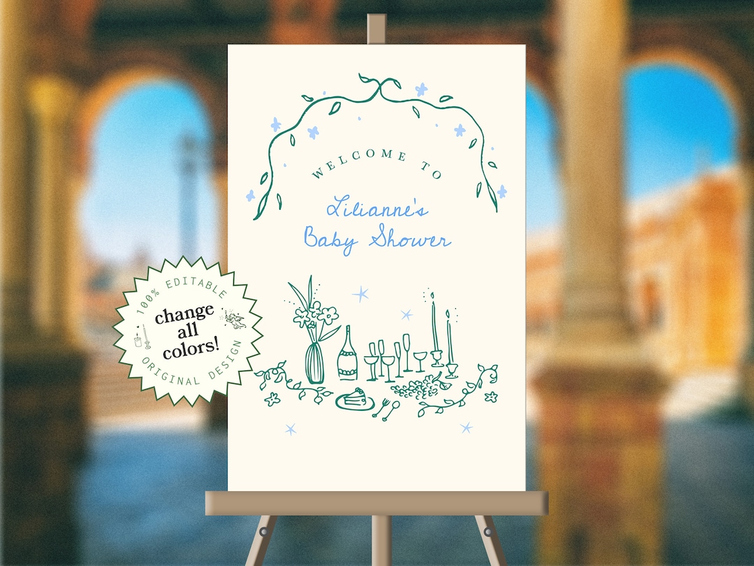 WELCOME SIGN TEMPLATE, Gender Neutral Baby Shower Signage, Green Hand ...