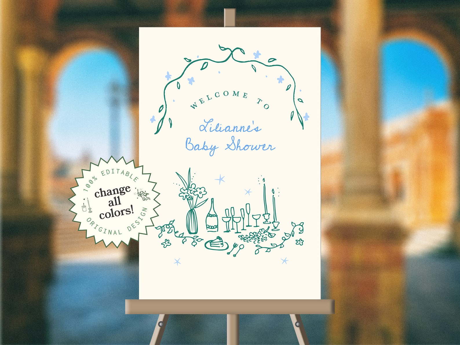 WELCOME SIGN TEMPLATE, Gender Neutral Baby Shower Signage, Green Hand ...