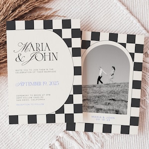 Checkered Wedding Invitation Suite With RSVP, Retro Wedding Invitation ...