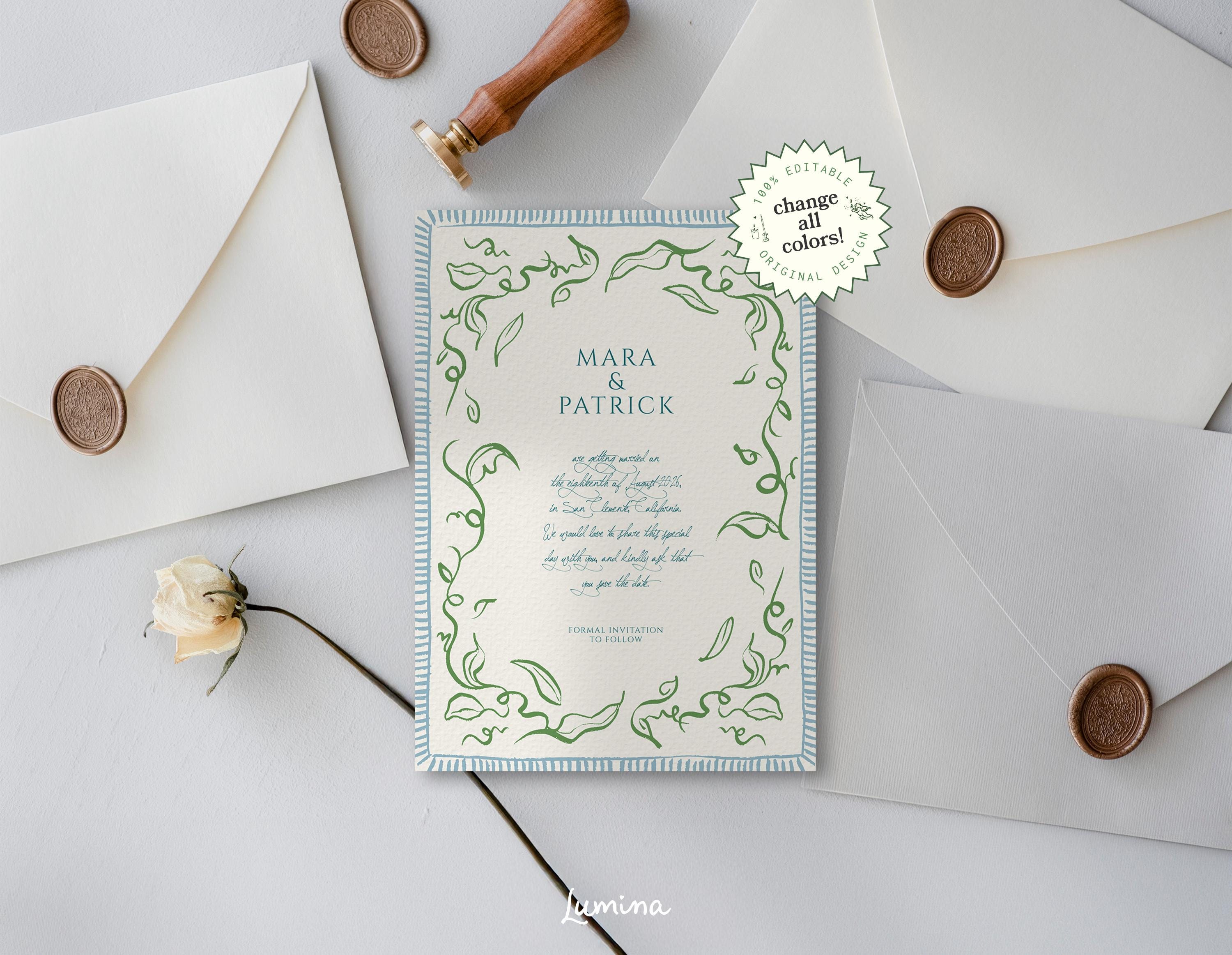 Floral SAVE THE DATE Template, Whimsical Garden Party, Vintage Script ...