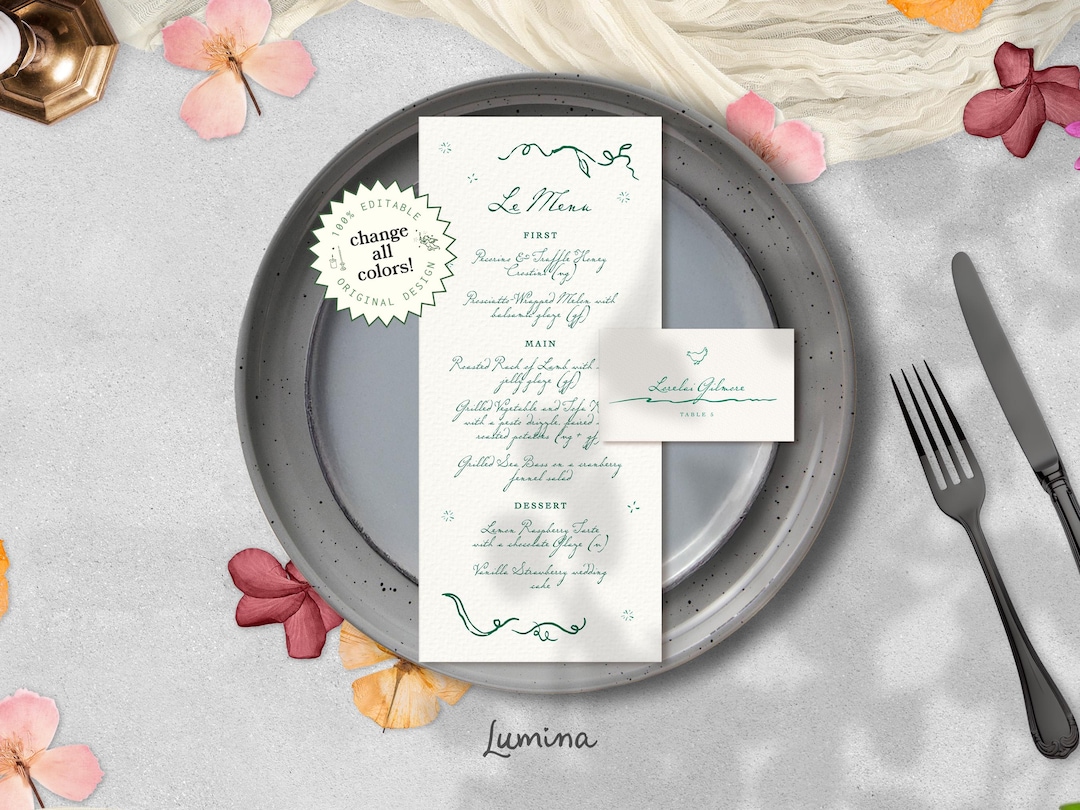 HANDWRITTEN MENU TEMPLATE, Cursive Wedding Menu, Whimsical Vines, Hand ...