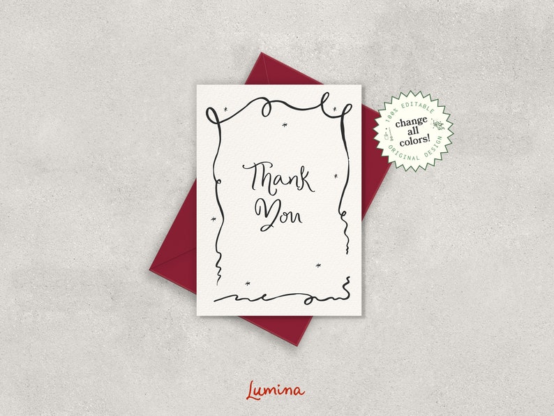 THANK YOU CARD Template, Hand Drawn Whimsical French Inspired, Quirky ...