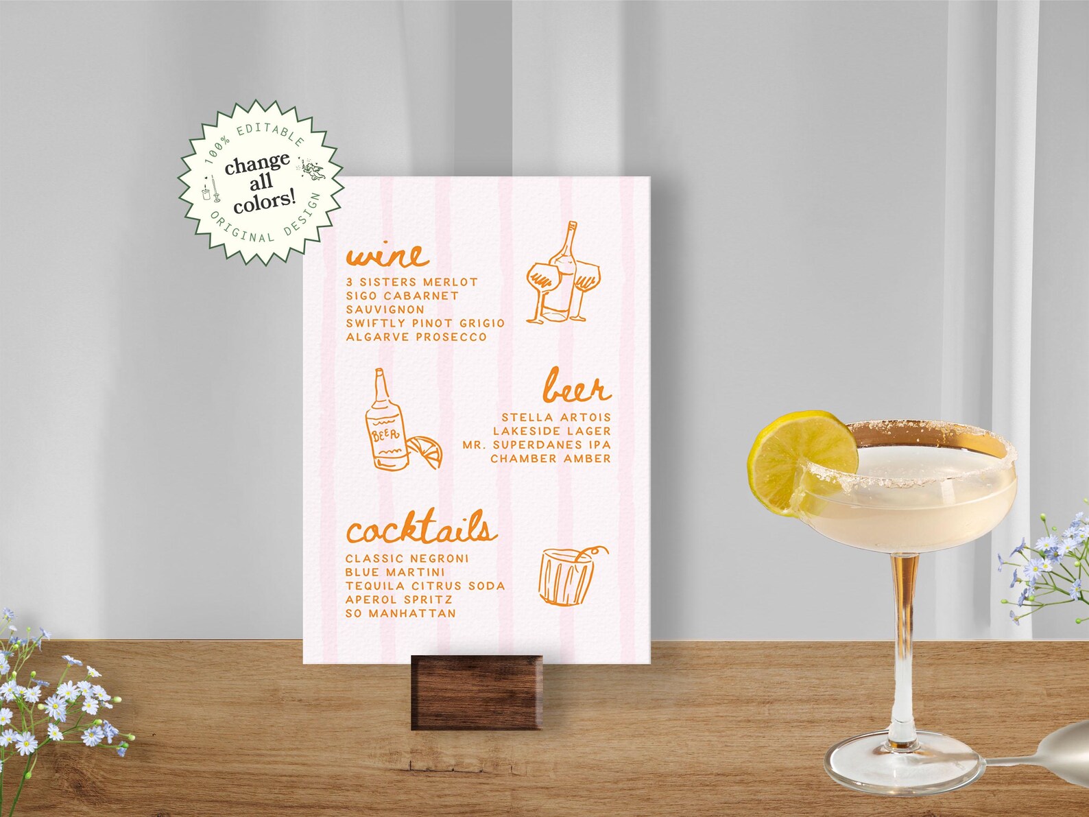 Funky Bar Menu Sign Template, Drinks Signage, Quirky Colorful Menu ...