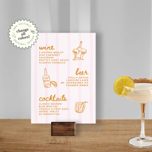 Funky Bar Menu Sign Template, Drinks Signage, Quirky Colorful Menu ...