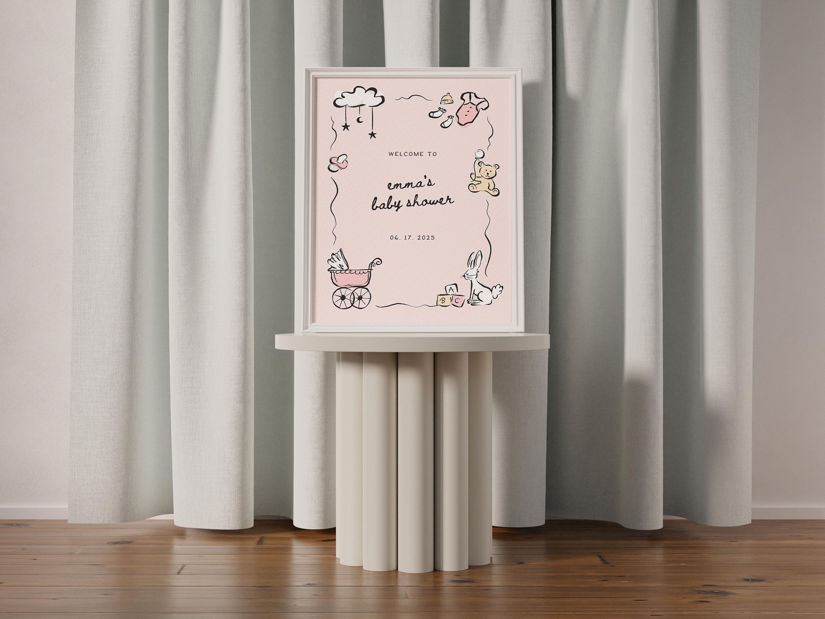 BABY SHOWER WELCOME Sign Template, Whimsical Hand Drawn, Event Signage ...