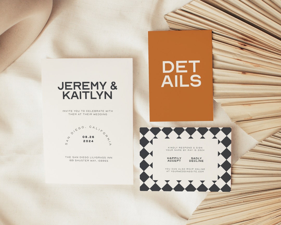 Unique Wedding Invitation Set With RSVP, Terracotta Wedding Invitations ...