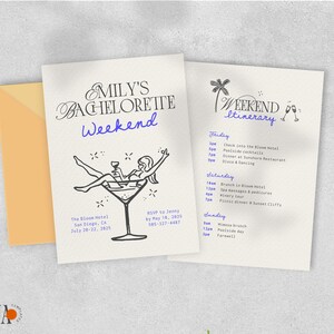BACHELORETTE INVITATION Template, Hand Drawn Martini Girl Illustration ...