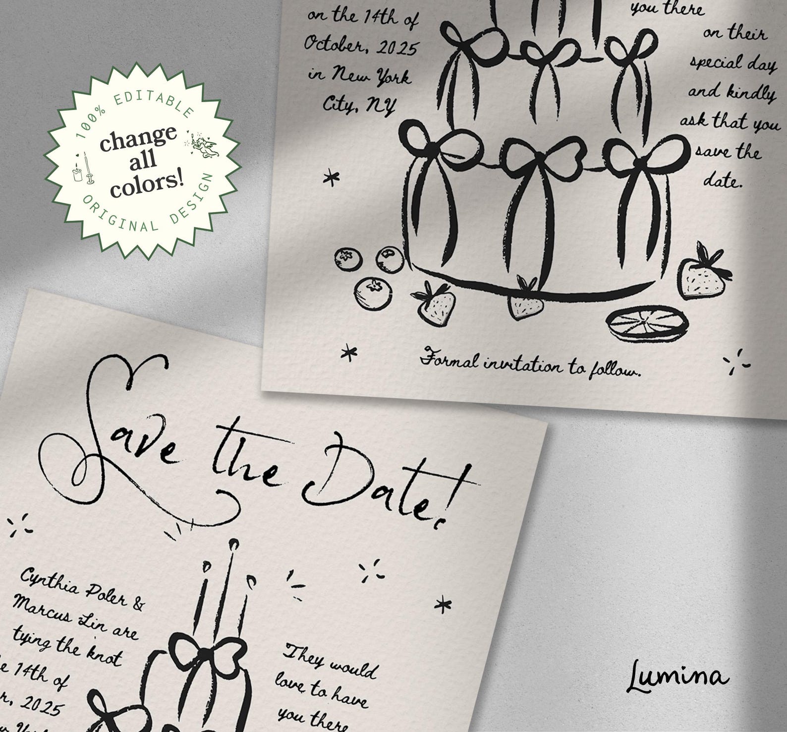 SAVE THE DATE Template, Hand Drawn Whimsical Cake, Vintage Handwritten ...