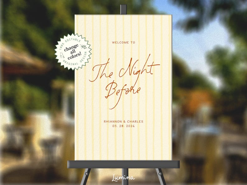 STRIPED WELCOME SIGN Template, Rehearsal Dinner Signage, Editable ...