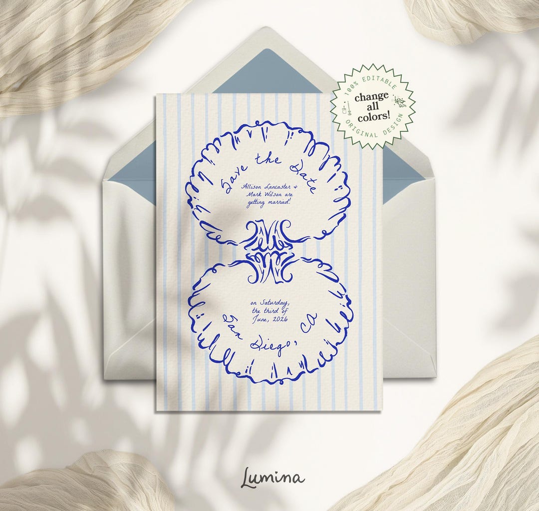 SAVE THE DATE Shell Template, Vintage Coastal Wedding Invitation ...