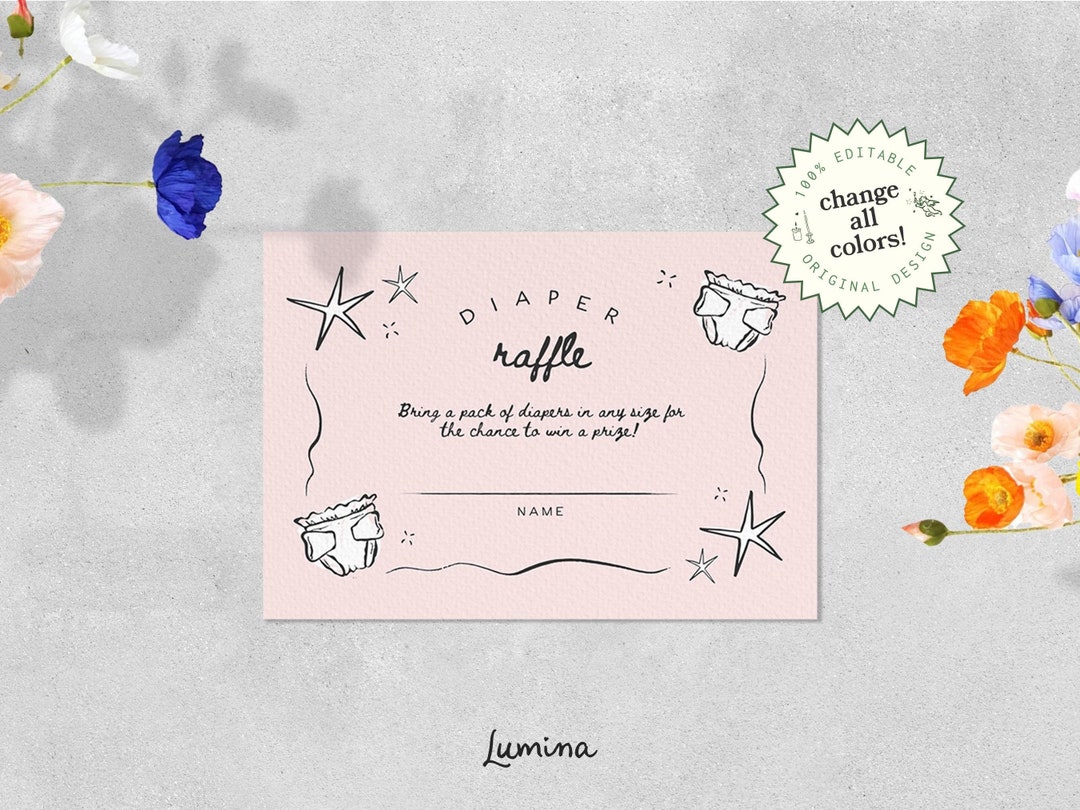 DIAPER RAFFLE INSERT Template, Baby Shower Games, Hand Drawn, Whimsical ...