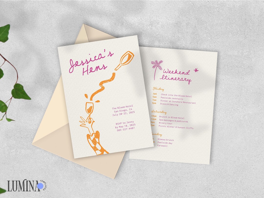 HENS PARTY INVITATION Template, Whimsical Wine Illustration ...