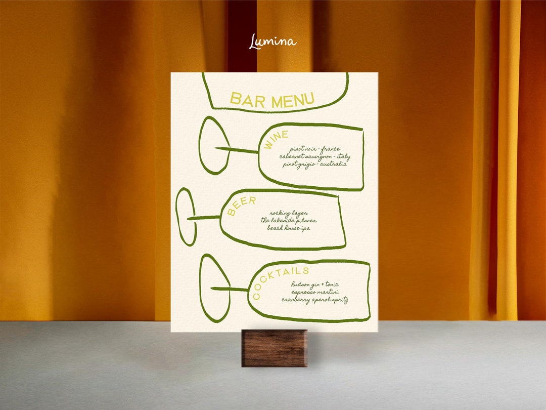 FUNKY DRINKS MENU Template, Illustrated Bar Sign, Hand Drawn Bottles ...