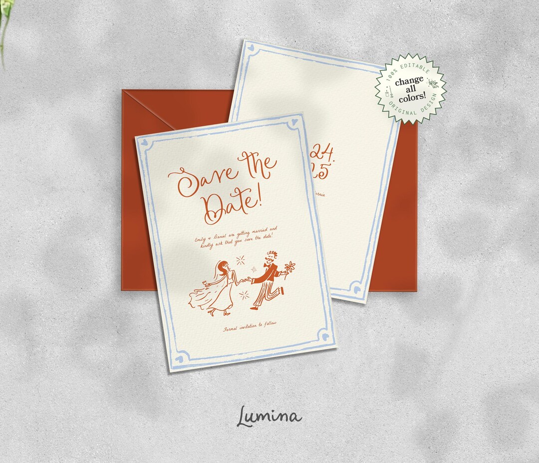 SAVE THE DATE Template, Whimsical Hand Drawn Wedding Invitation, Funky ...