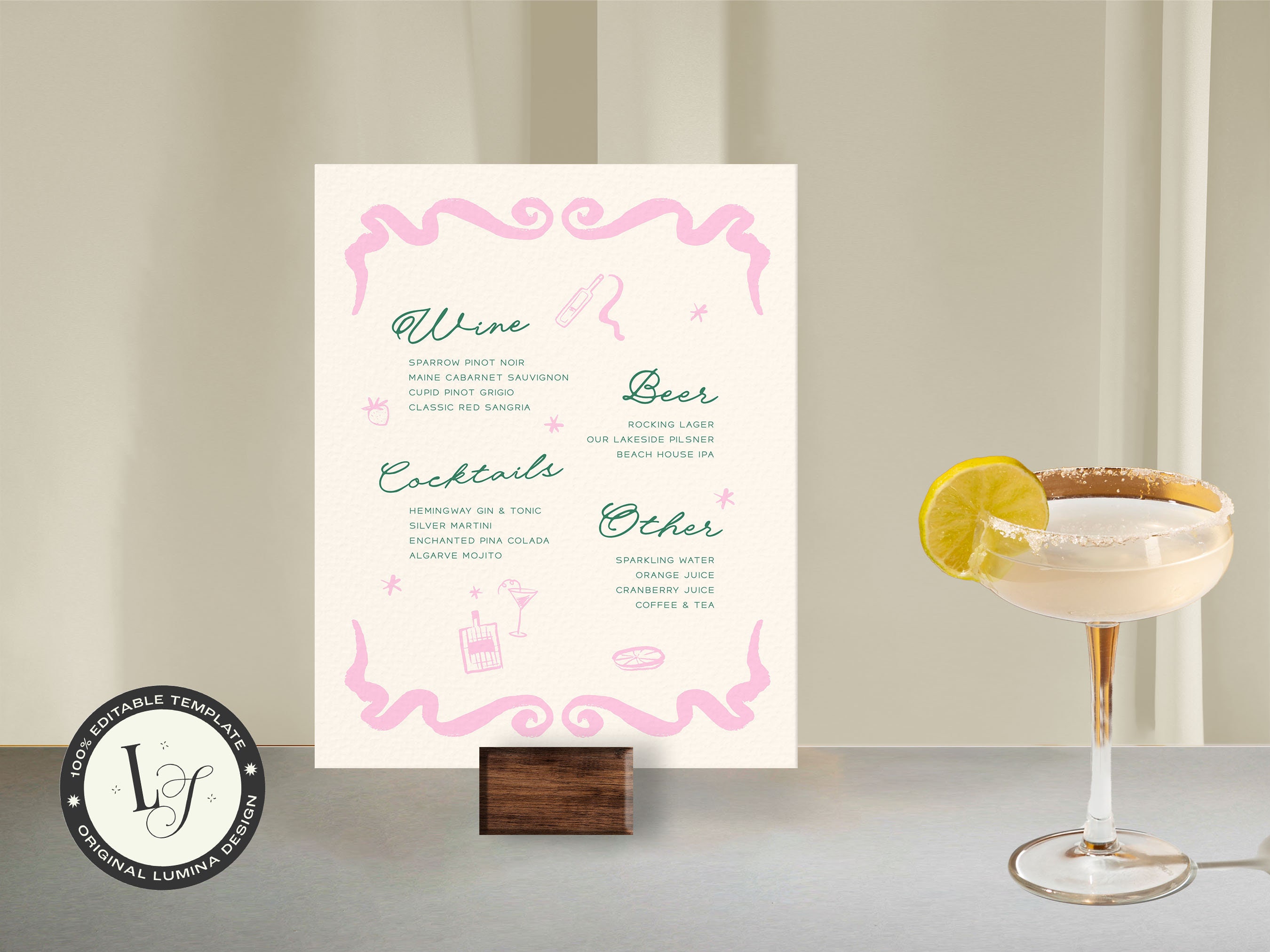 BAR & DRINKS MENU Template, Colorful Playful Illustration, Wedding ...