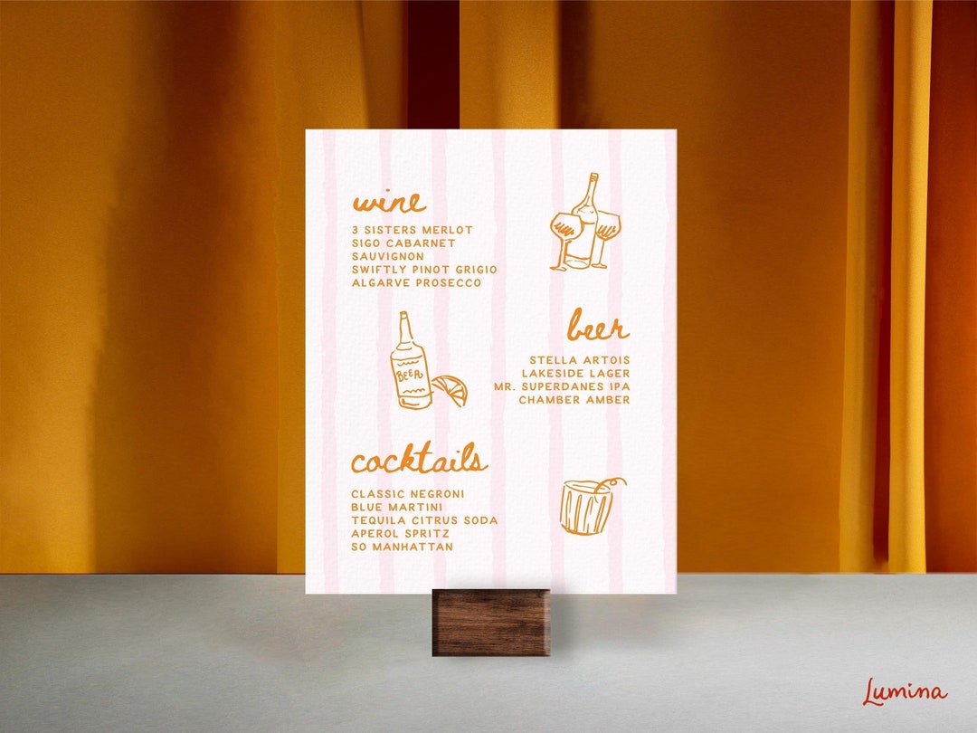 Funky Bar Menu Sign Template, Drinks Signage, Quirky Colorful Menu ...