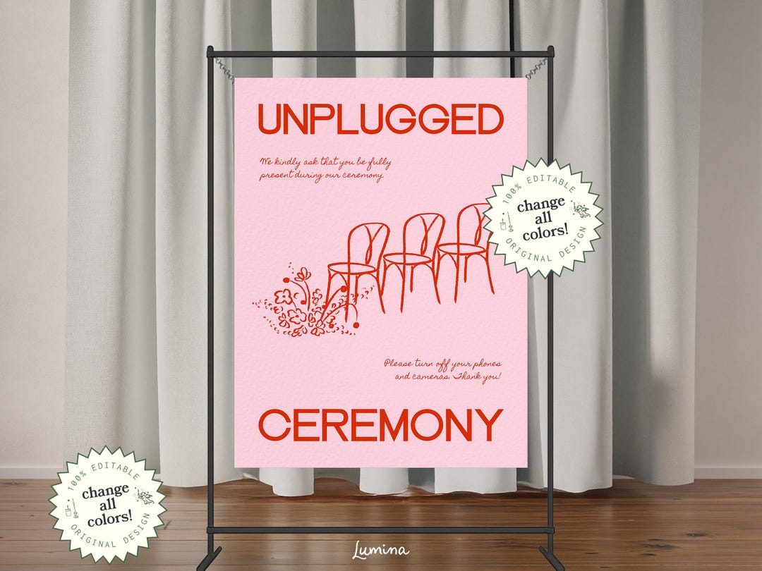 UNPLUGGED CEREMONY SIGN Template, Colorful Wedding Welcome Sign, Hand ...