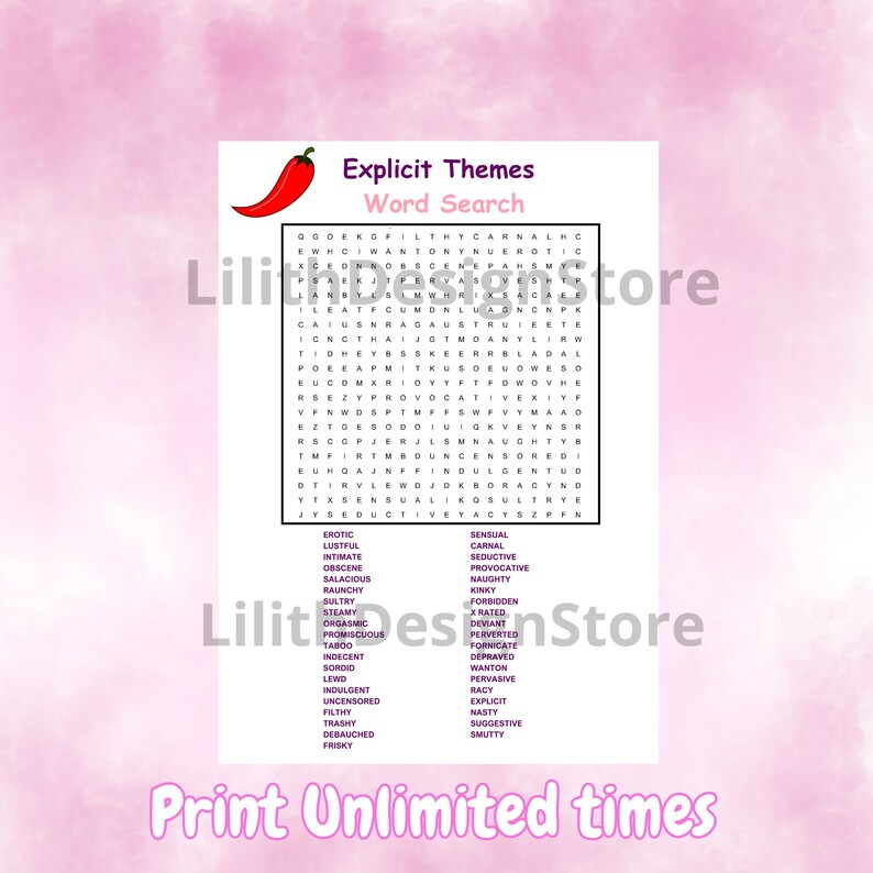 Explicit Themes Word Search Puzzle Nsfw Word Search Couple - Etsy