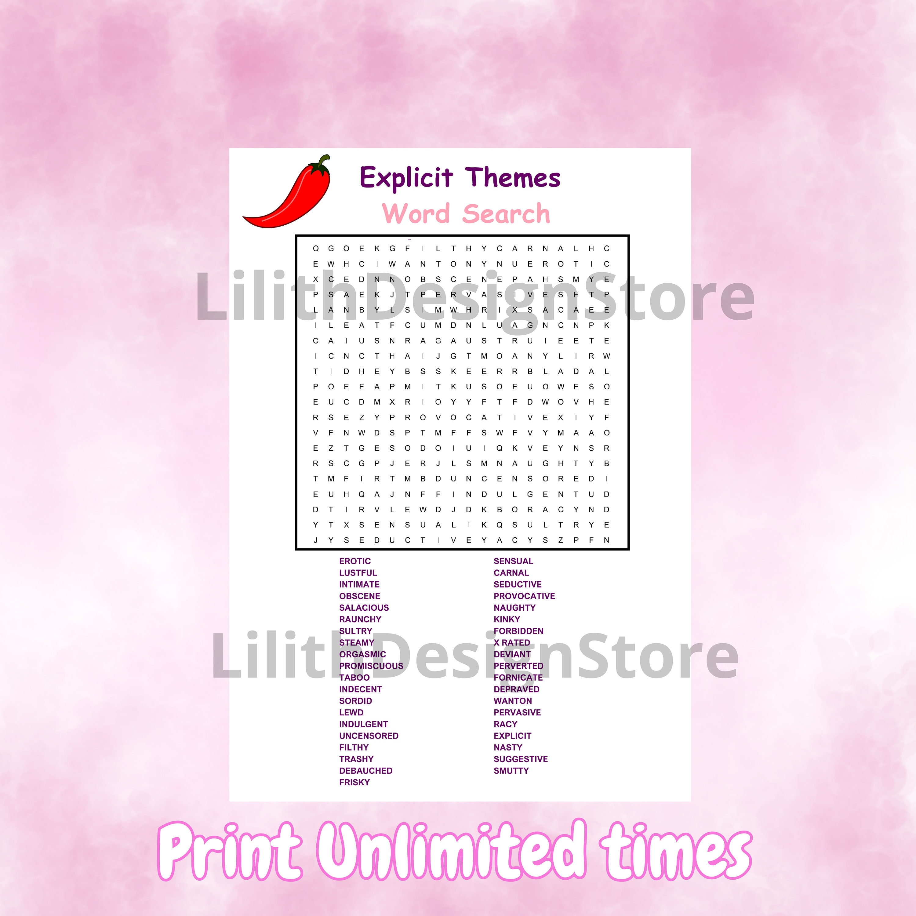 Explicit Themes Word Search Puzzle Nsfw Word Search Couple Games, Adult ...