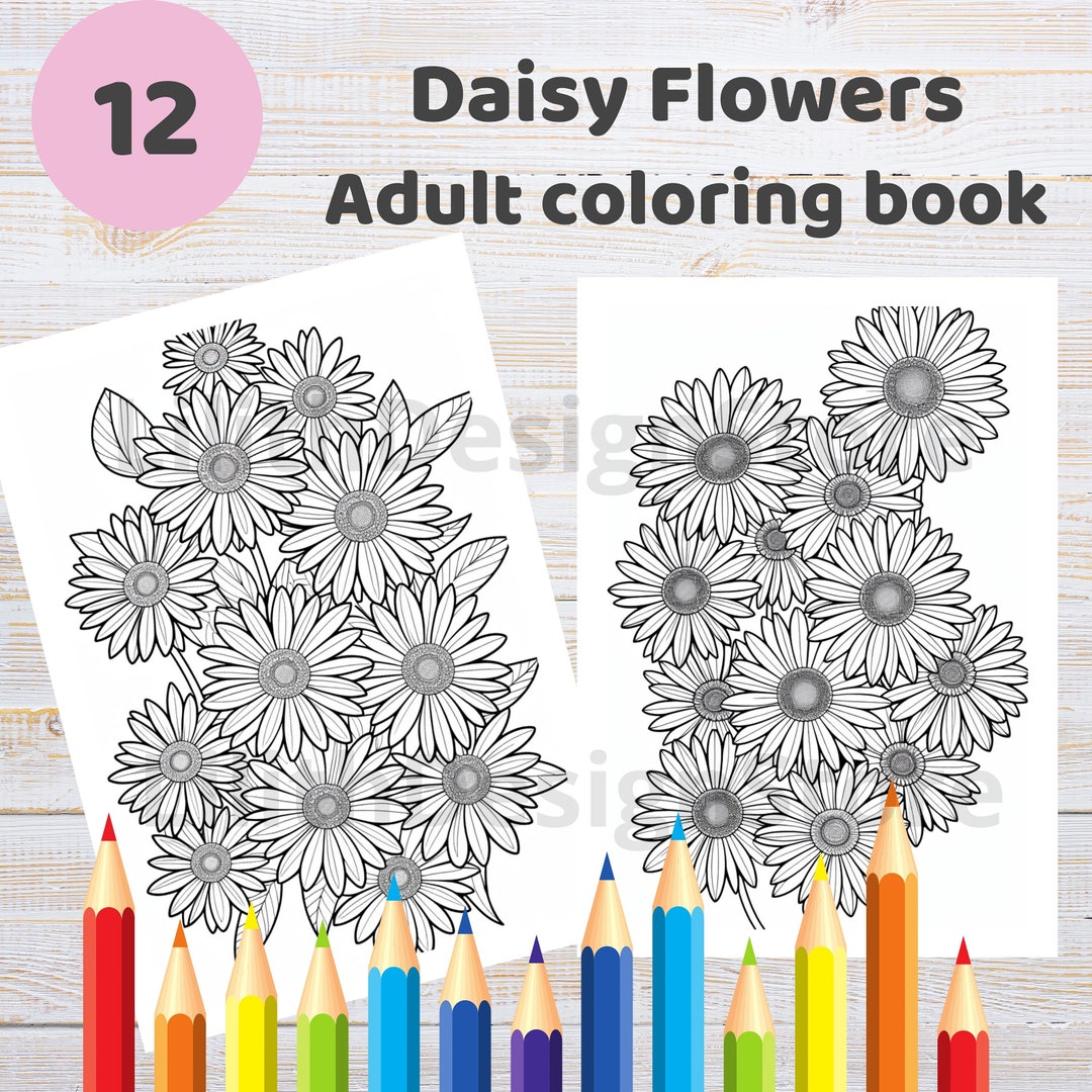 Daisy Coloring Page Flower Coloring Page for Adults Daisies Collection ...