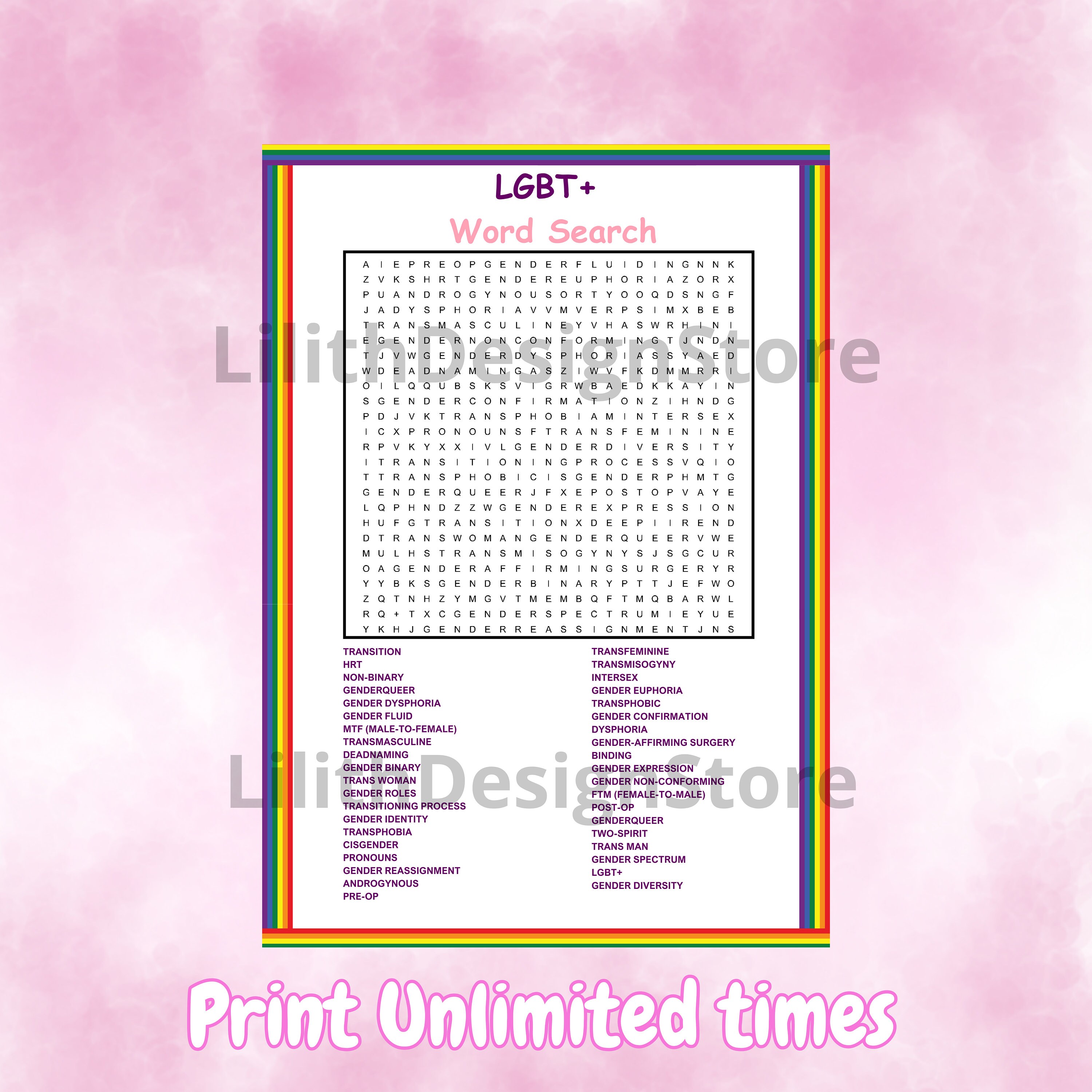 LGBTQ Pride Word Search Puzzle, LGBT Kinky Games, LGBT Pride Games ...