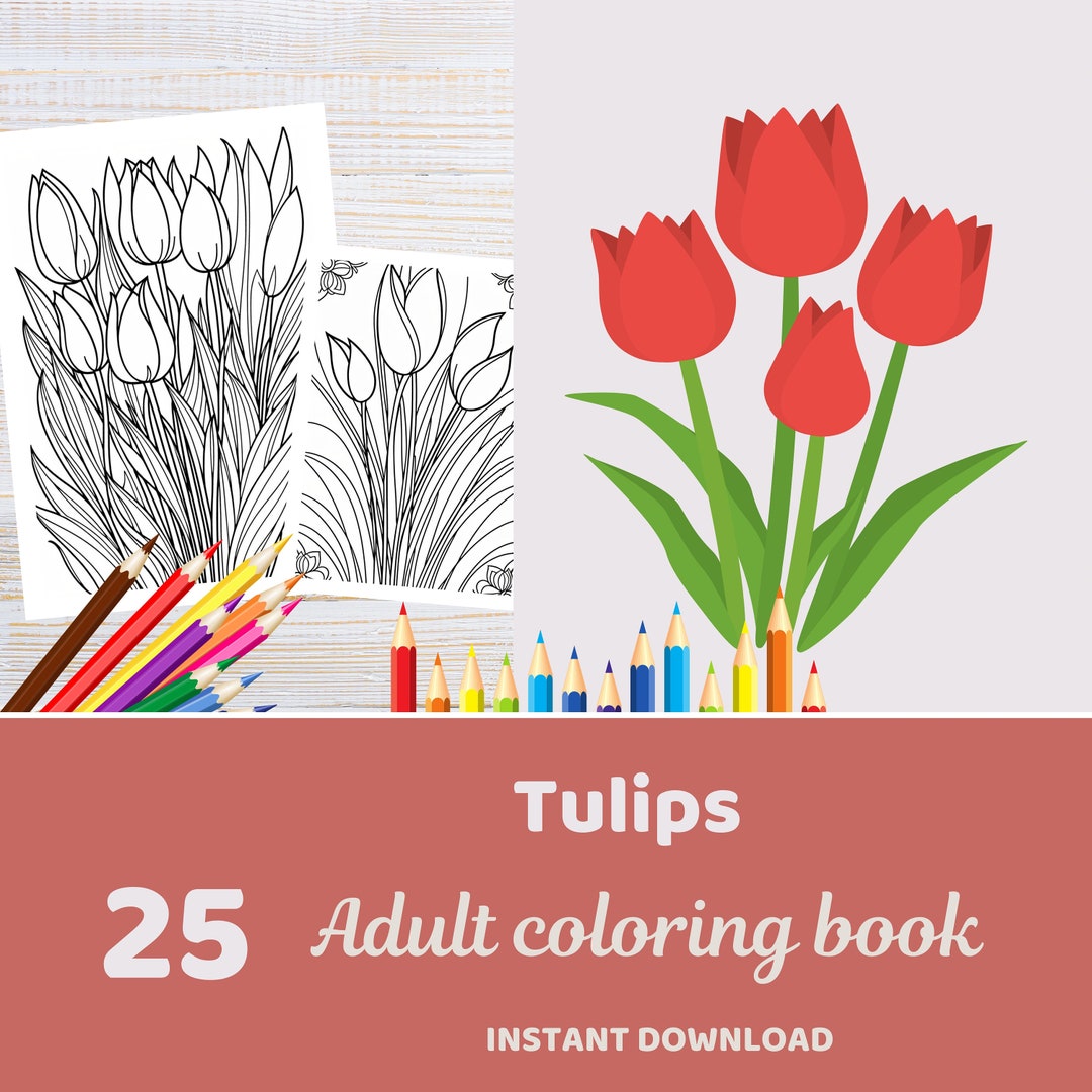 Tulip Coloring Page Tulips Flowers Coloring Book Adult - Etsy