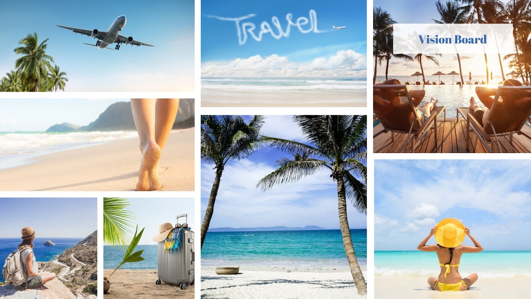 Beach Travel Goals Wallpaper, Vision Board Wallpaper for Desktop, Beach ...