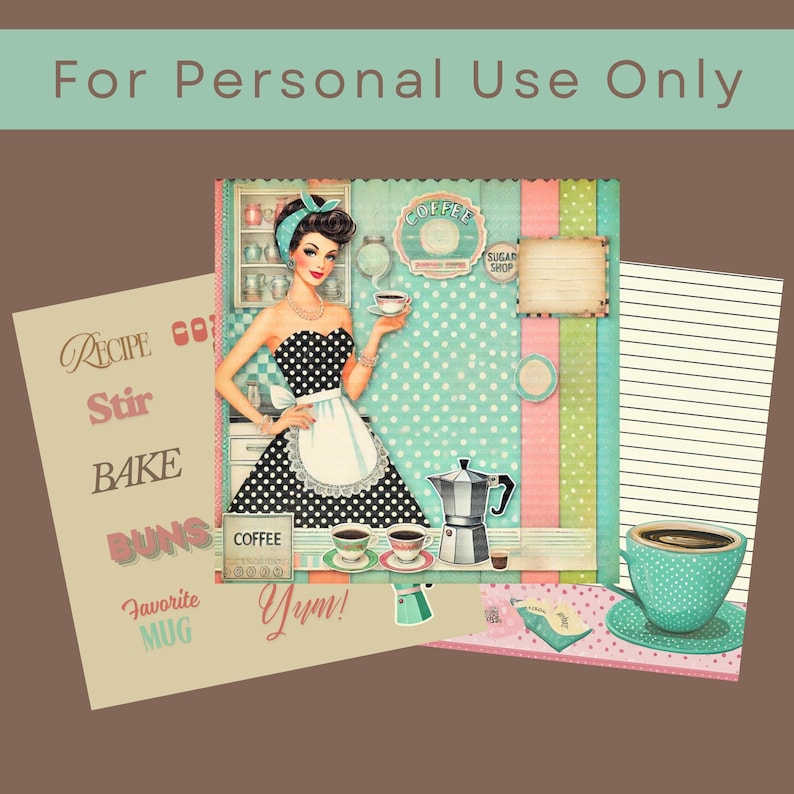 Retro 1950s Coffee Scrapbook Journal Pages | 53 Digital Papers in Retro ...