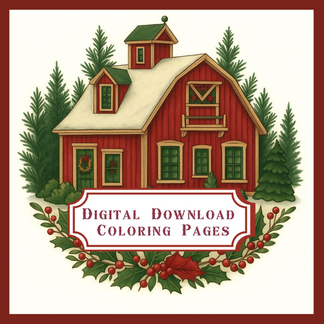 Country Christmas Coloring Book for Adults With Rustic Farmhouse Winter ...