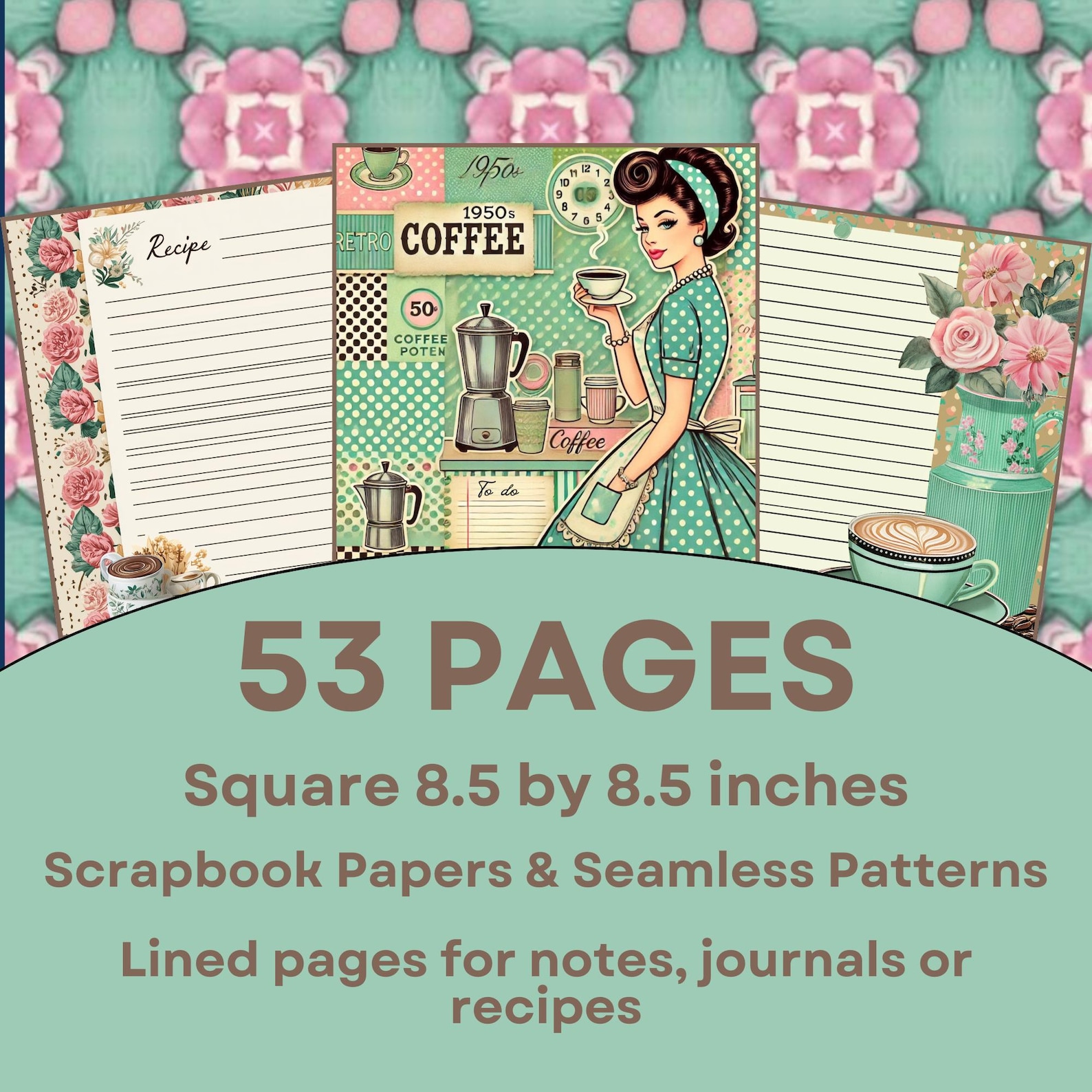 Retro 1950s Coffee Scrapbook Journal Pages | 53 Digital Papers in Retro ...