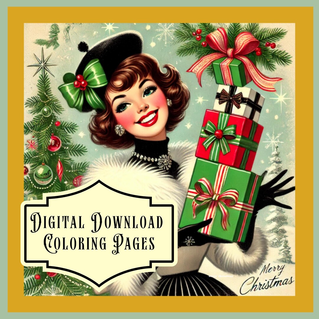 Retro Holiday Art Coloring Pages – 1950s Christmas Printable Coloring ...