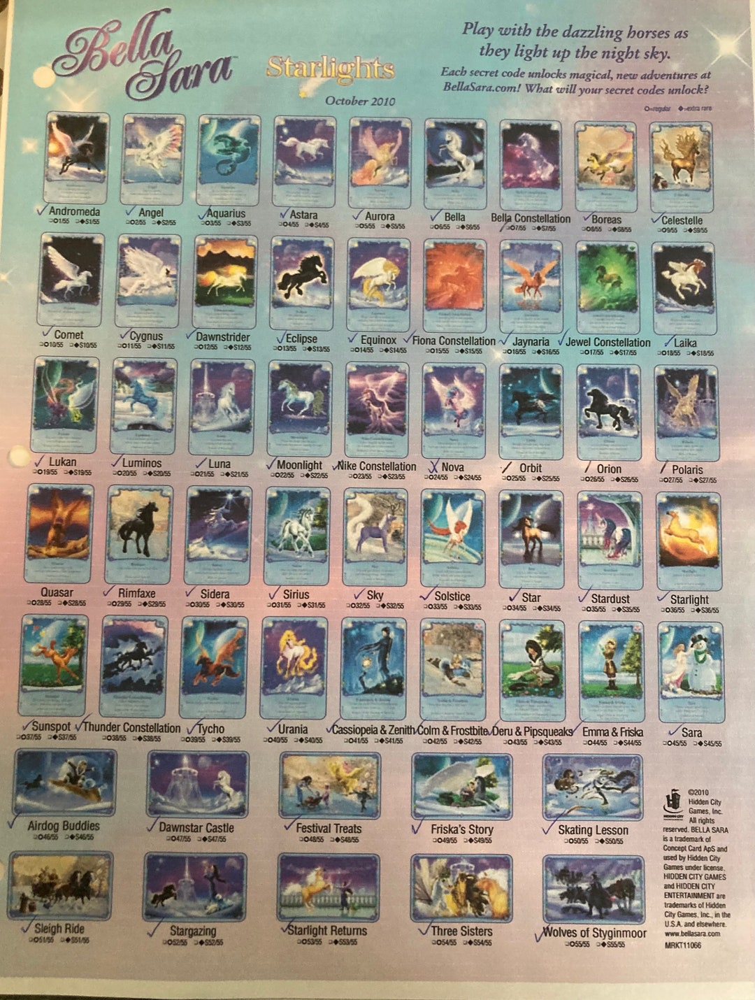Bella Sara Starlights Regular Cards 1- 55, Stickers and Foils - Etsy