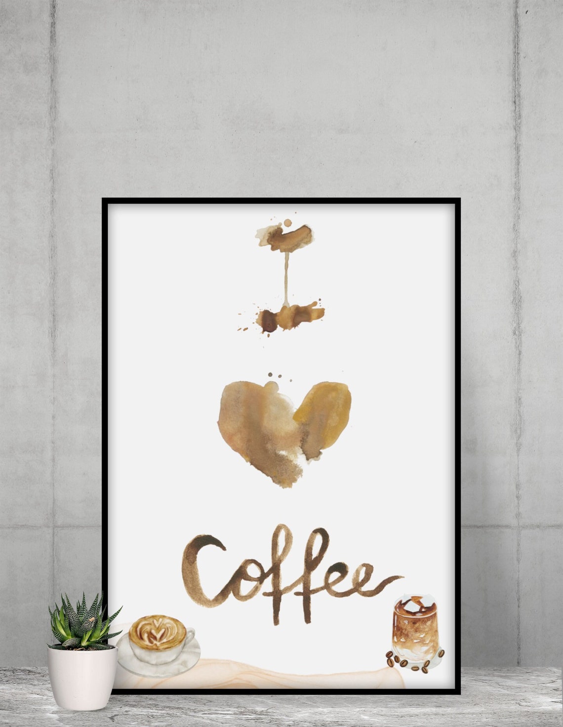 I Heart Coffee Watercolor Art Print: Funny Coffee Quote (digital ...