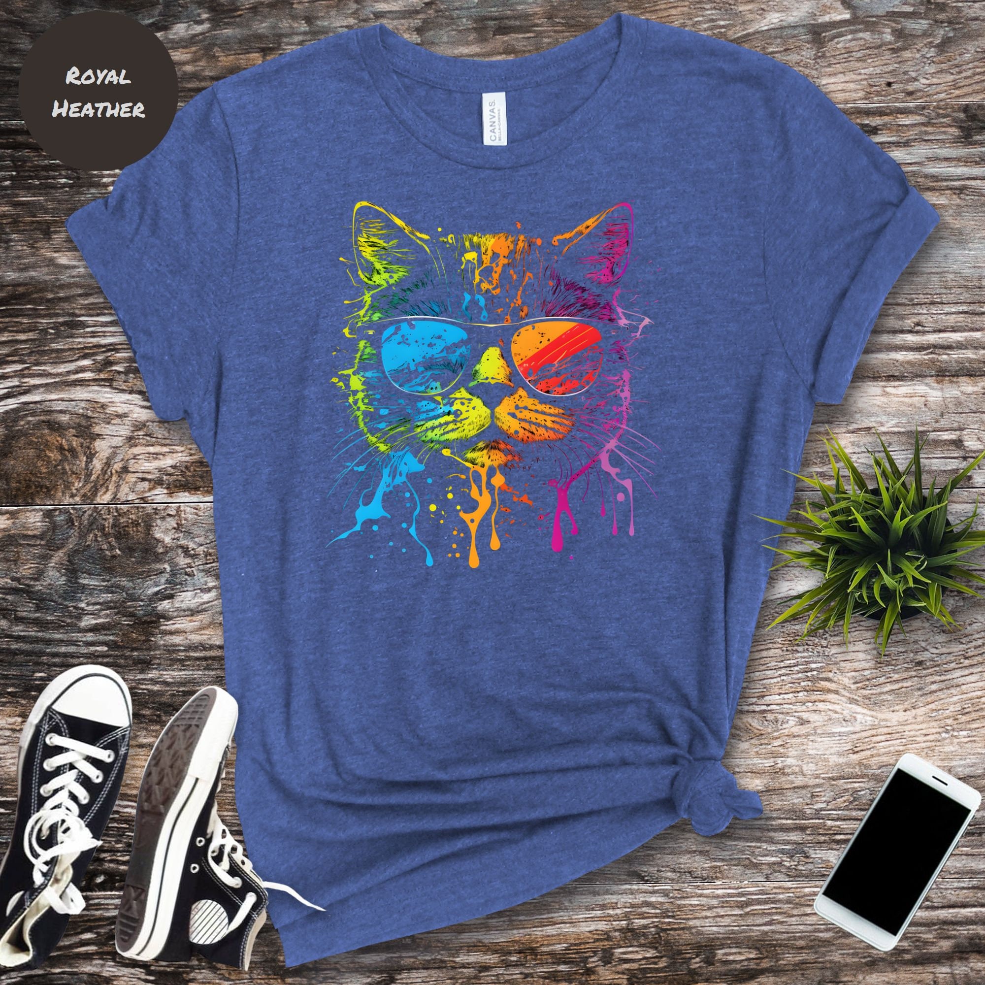 Colorful Cat With Glasses Shirt Cute Cat Shirt Cool Animal - Etsy