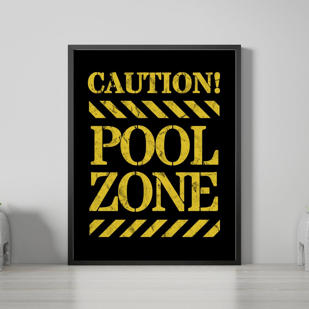 Caution Pool Zone Poster, Billiards Poster, Digital Art, Digital Print ...